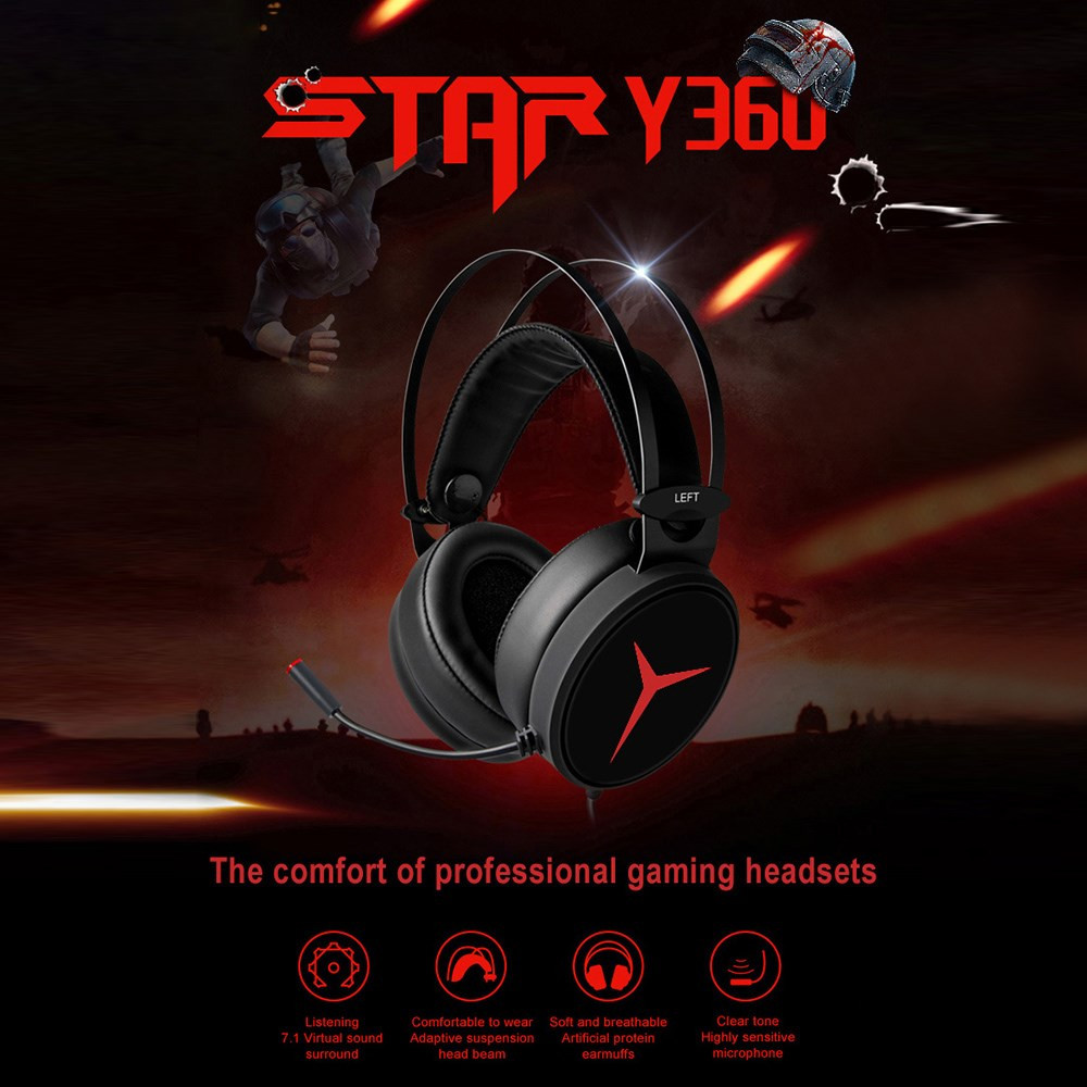 LENOVO LEGION Y360 GAMING HEADSET WITH 7.1 USB Dynamic Coil Ergonomic Design Highly Sensitive ...